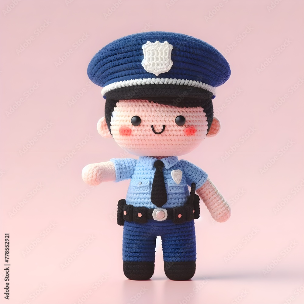 Ai Generated Crochet doll a Police cute excited funny smiling wearing ...