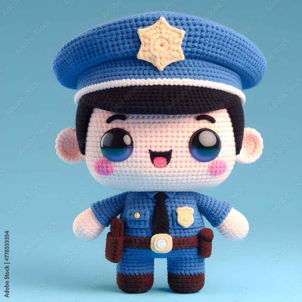 Ai Generated Crochet doll a Police cute excited funny smiling wearing ...