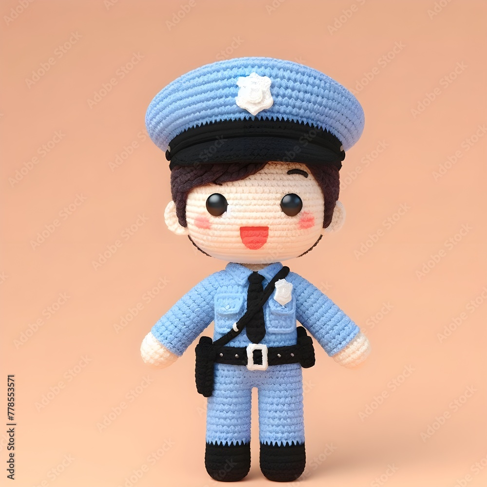 Ai Generated Crochet doll a Police cute excited funny smiling wearing ...