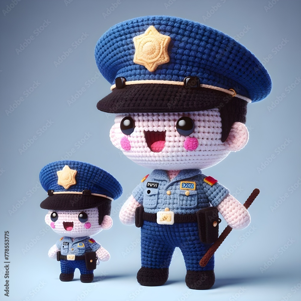 Ai Generated Crochet doll a Police cute excited funny smiling wearing ...
