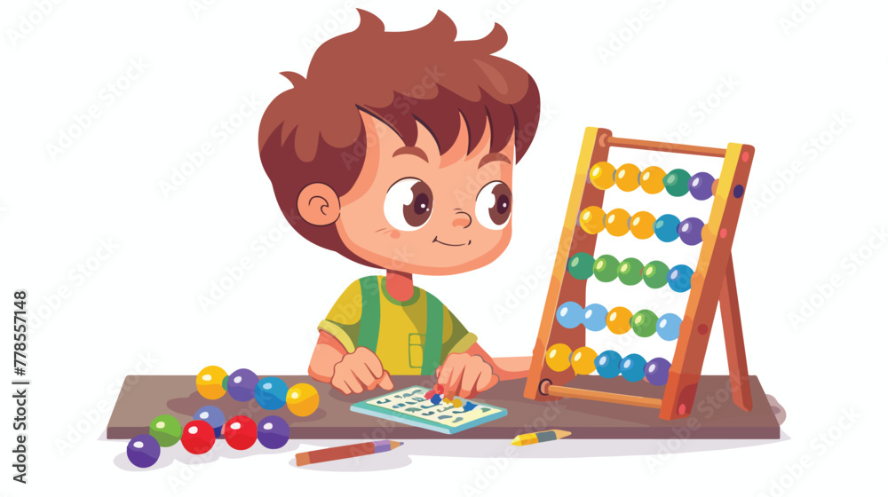 Cartoon boy using abacus to calculate maths problem Stock Vector ...