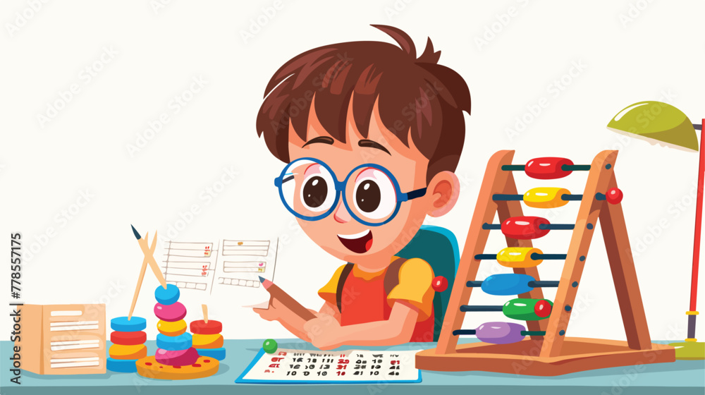 Cartoon boy using abacus to calculate maths problem vector de Stock ...