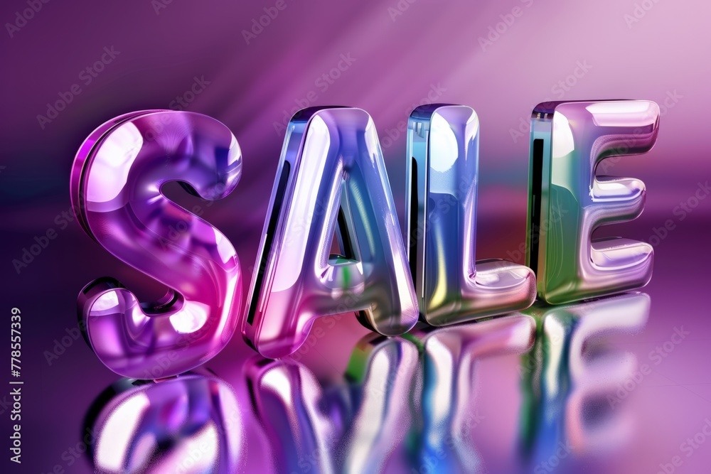 Glossy 3D 'SALE' text with a vibrant purple-to-green gradient, giving a ...