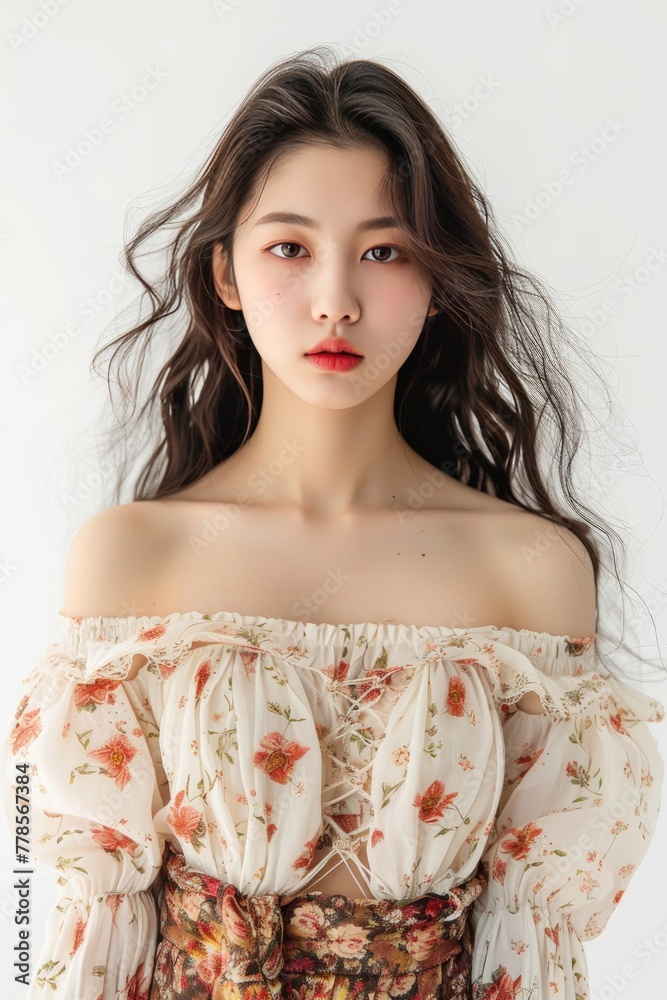 Full face no crop of a Pretty Young Chinese Super Model in a Floral ...
