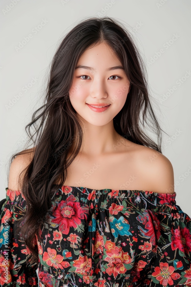 Full face no crop of a Pretty Young Chinese Super Model in a Boho-Chic ...