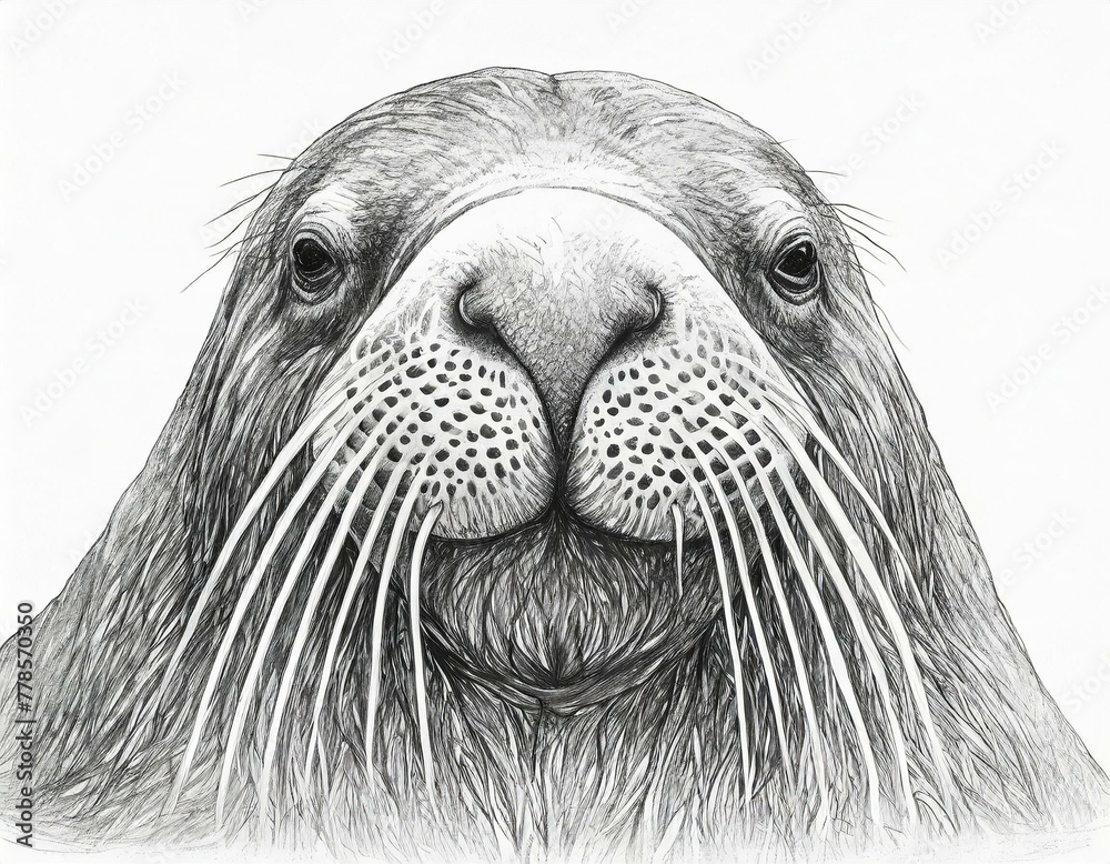 Pencil drawing of a walrus isolated against a white background Stock ...