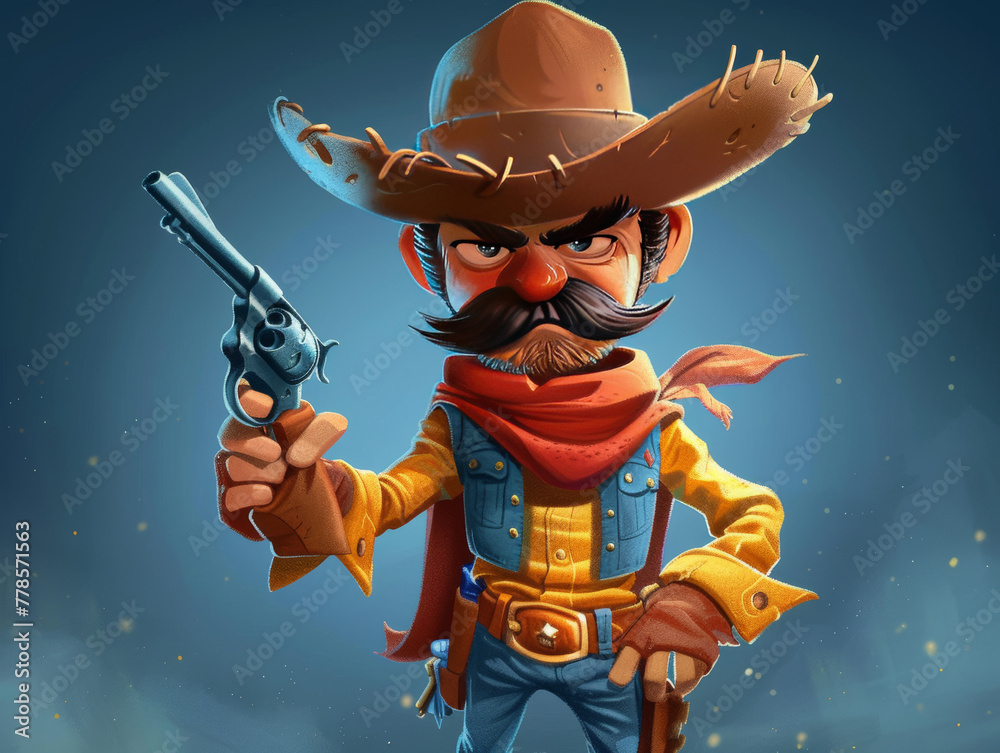 Game, Asset Stylized Cowboy with Revolver in a Dramatic Duel Pose Stock ...