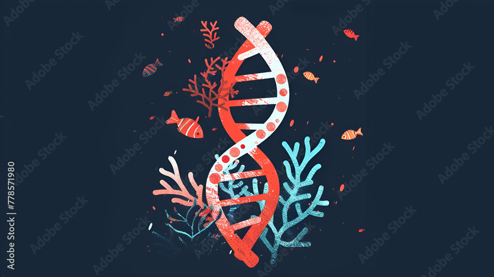 Creative representation of DNA strands intertwined with marine life ...