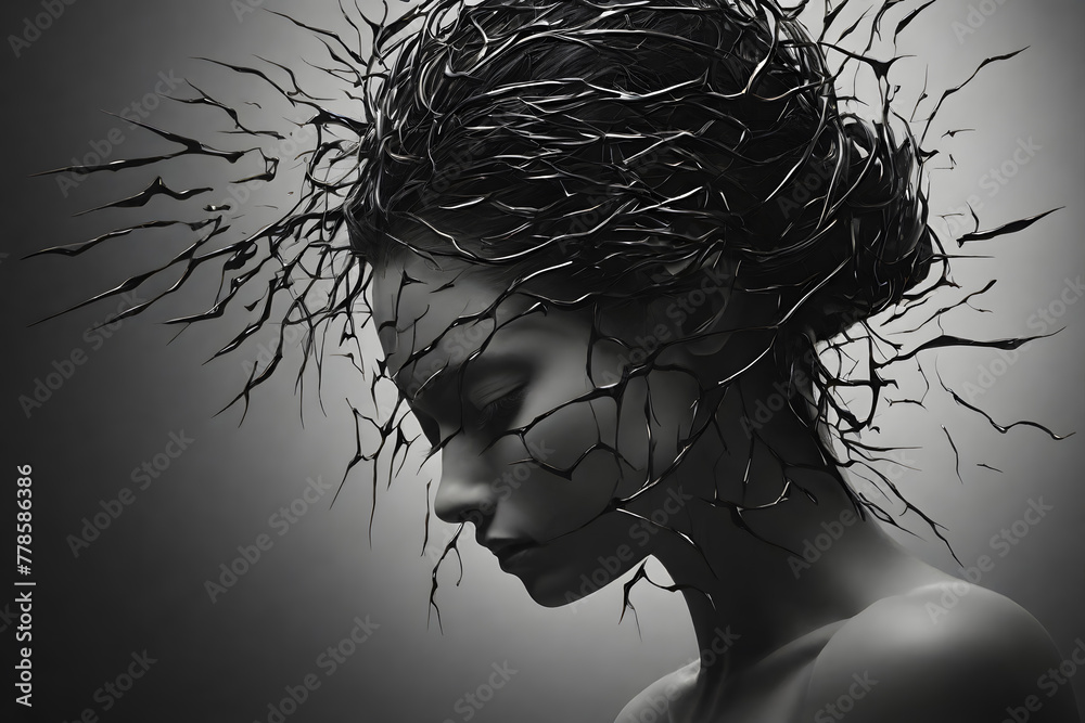 Conceptual Illustration of Psychosis: A girl with chaotic structures ...