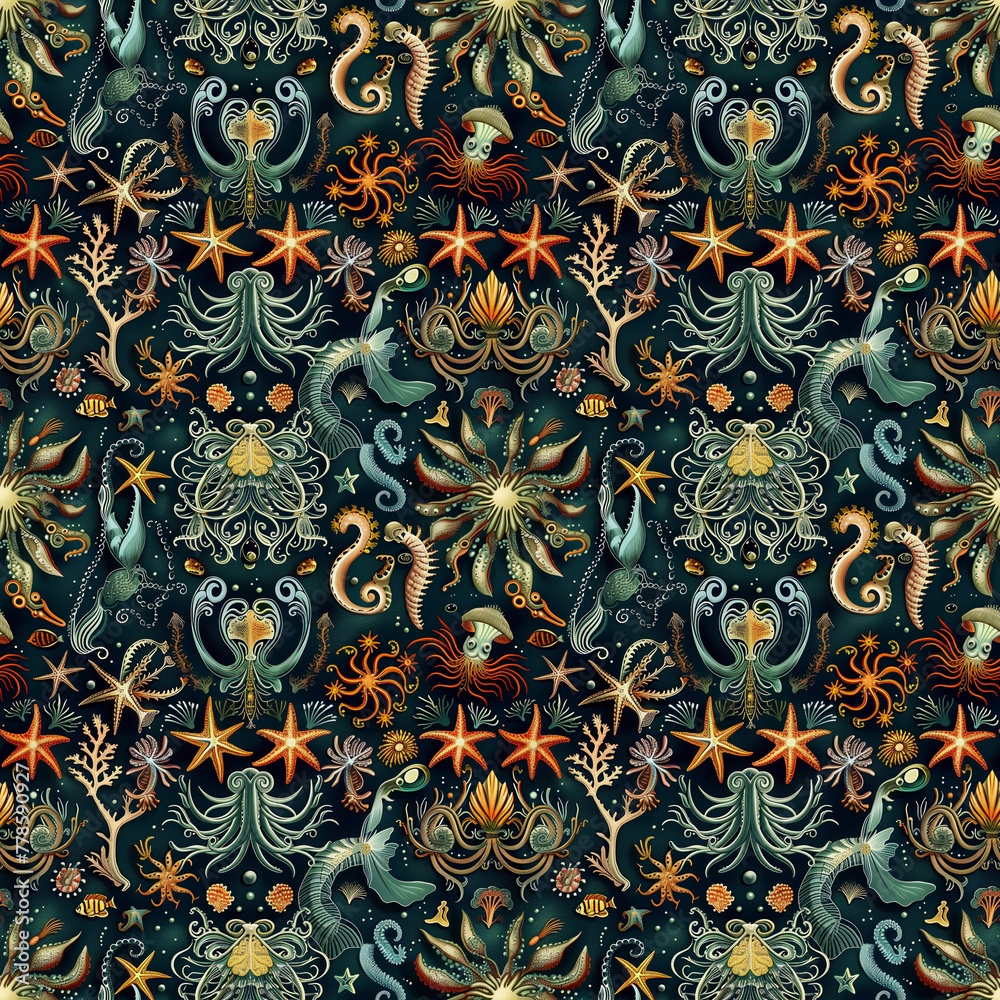 Fictional sea creatures wallpaper, seamless pattern, sea creatures ...