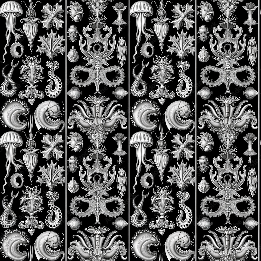 Fictional sea creatures wallpaper, seamless pattern, sea creatures ...