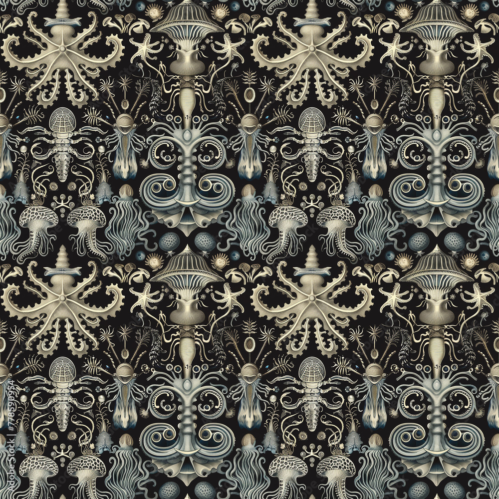 Fictional sea creatures wallpaper, seamless pattern, sea creatures ...