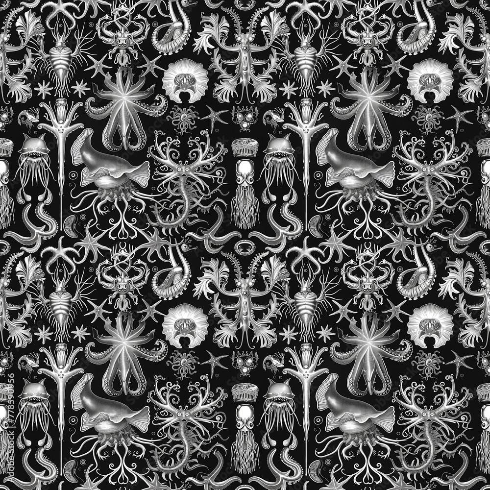 Fictional sea creatures wallpaper, seamless pattern, sea creatures ...