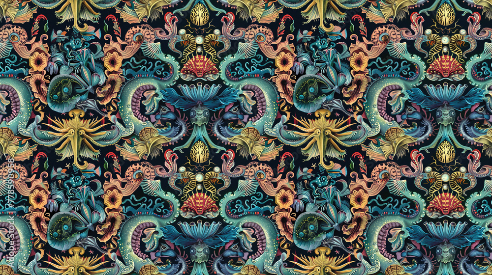 Fictional sea creatures wallpaper, seamless pattern, sea creatures ...