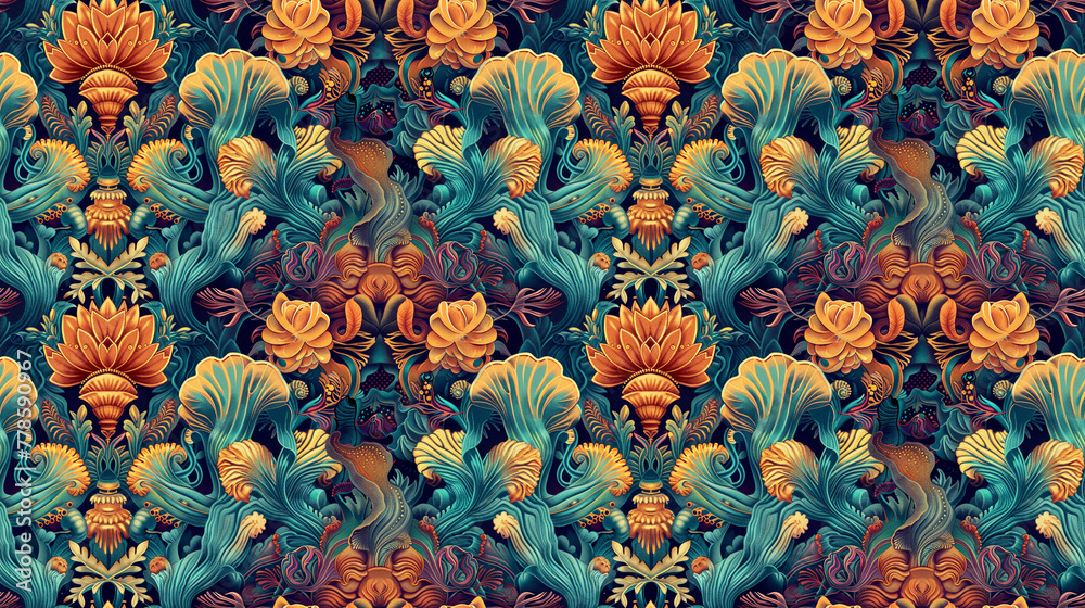 Fictional sea creatures wallpaper, seamless pattern, sea creatures ...