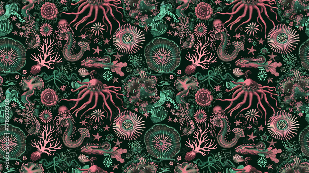 Fictional sea creatures wallpaper, seamless pattern, sea creatures ...