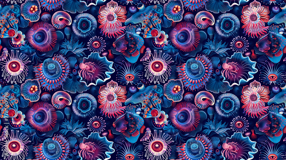 Fictional sea creatures wallpaper, seamless pattern, sea creatures ...