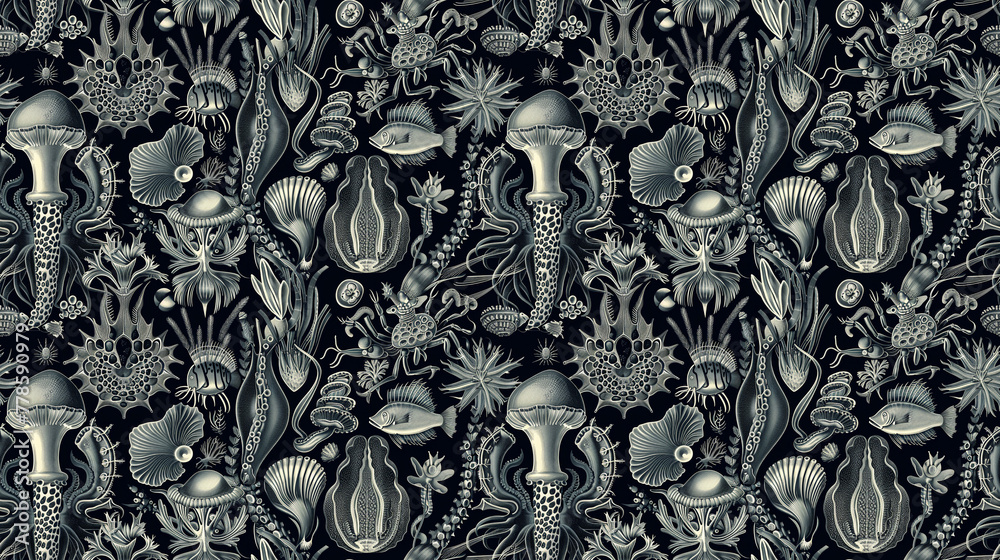 Fictional sea creatures wallpaper, seamless pattern, sea creatures ...