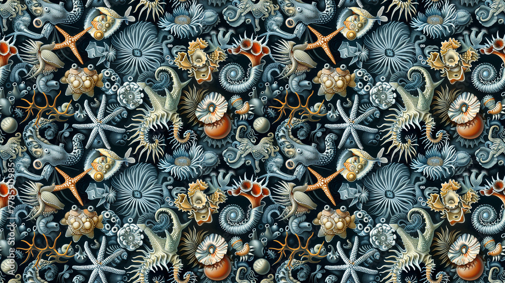 Fictional sea creatures wallpaper, seamless pattern, sea creatures ...