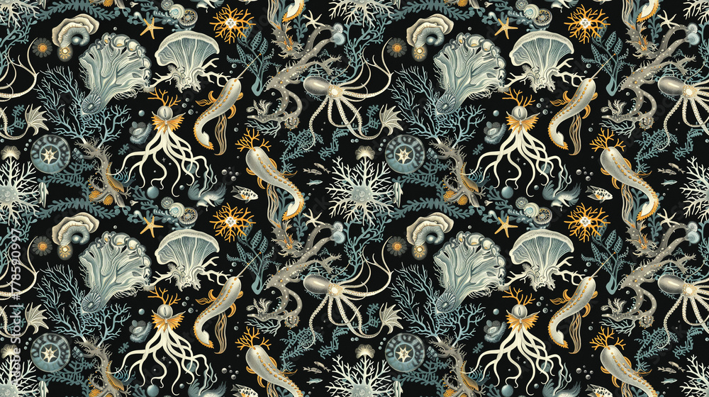 Fictional sea creatures wallpaper, seamless pattern, sea creatures ...