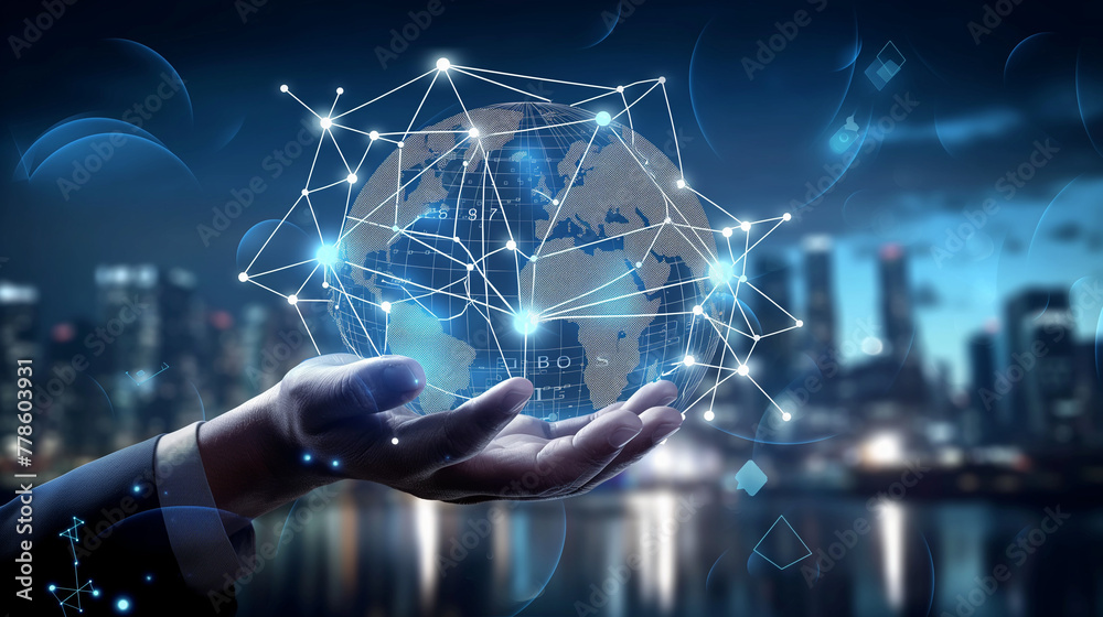 Title: "Global Digital Strategy" Art Description: A hand touches a ...