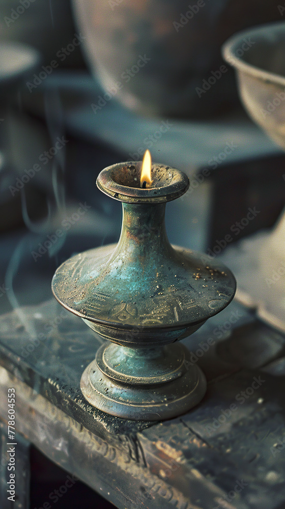 An ancient oil lamp from Ancient Egypt in a relic that dates back to ...