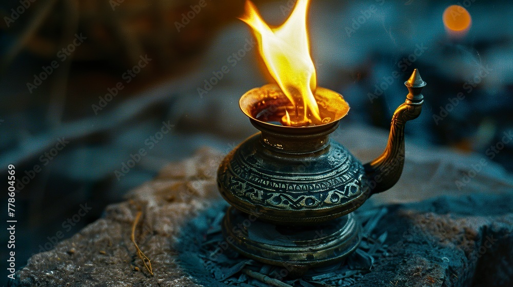 An ancient oil lamp from Ancient Egypt in a relic that dates back to ...