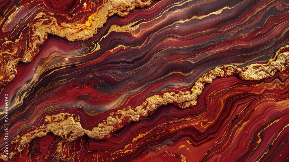 A rich marbled texture of red and gold, mimicking the appearance of ...