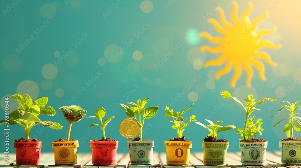Seedlings Growing in Coin and Banknote Pots Under a Golden Sun ...