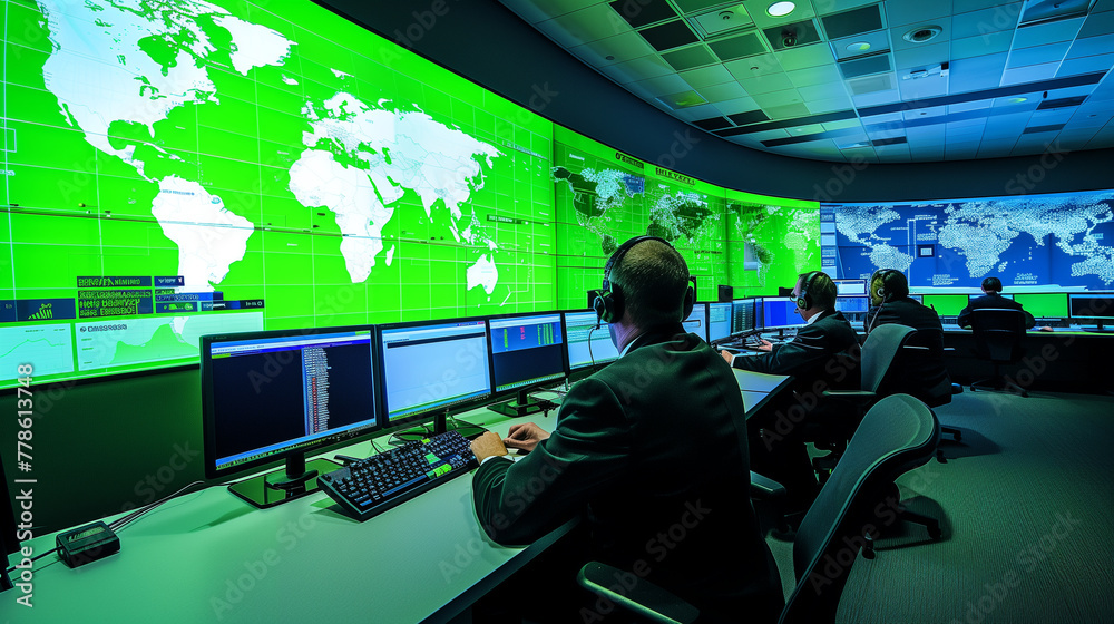 Global Network Operations Center with World Map and Monitors Stock ...