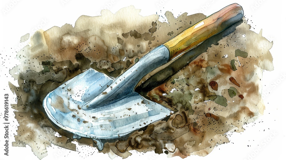 Watercolor clipart illustration of a garden hoe displayed Stock ...