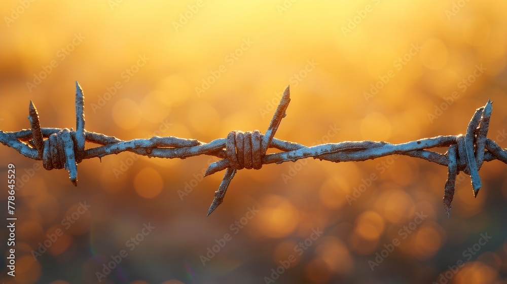 Stark image of a barbed wire fence, representing barriers and divisions ...