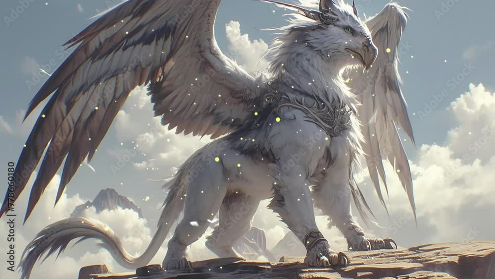hyper-realistic 2D render of a majestic griffin. seamless looping ...