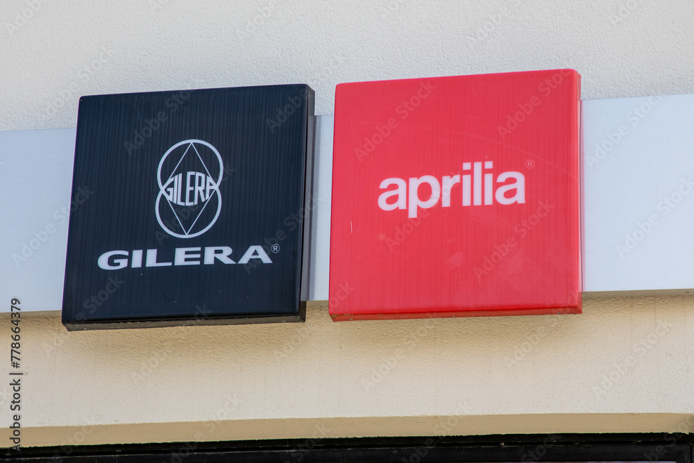 Aprilia and gilera Italian motorcycle company sign and text logo ...