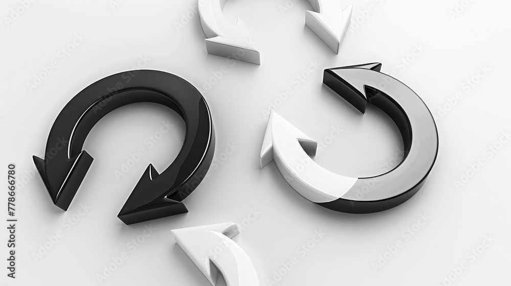 Black and white refresh arrows. 3d shiny signs in circular motion ...