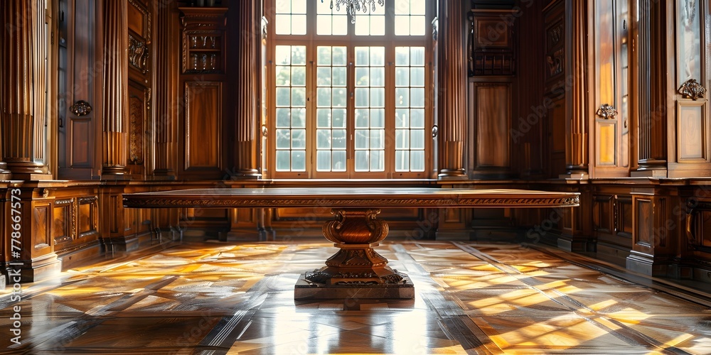 Elegant Pedestal Table in Opulent Historic Mansion Interior with Lavish ...