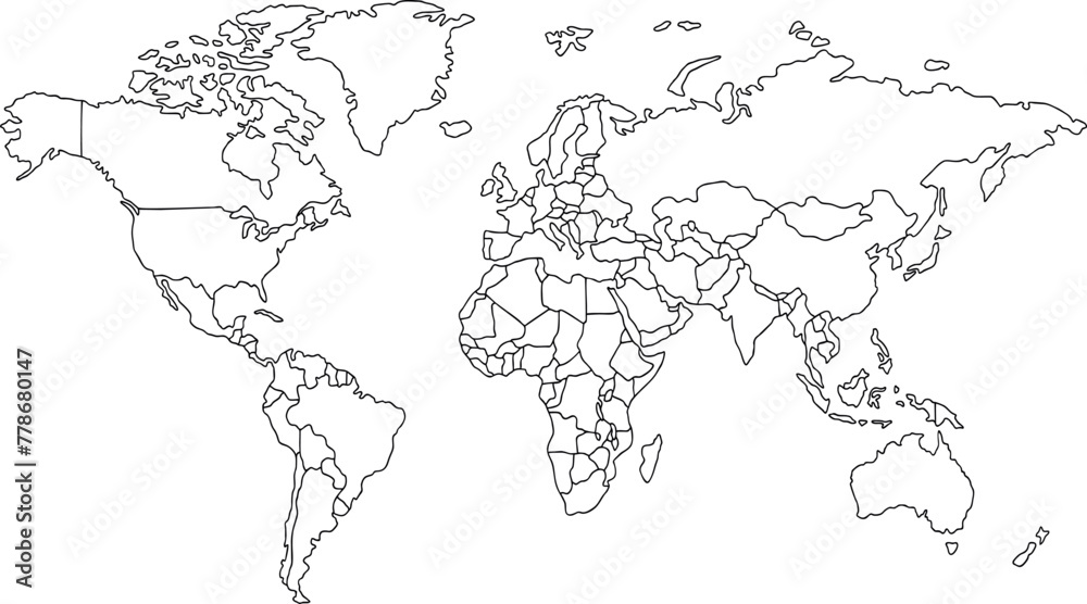 World map with line art design. Outline border world map Stock Vector ...