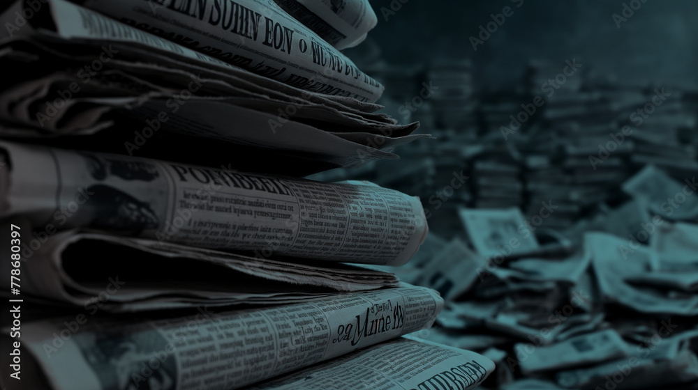 Title: "Media Stack" Art Description: A stack of newspapers against a ...