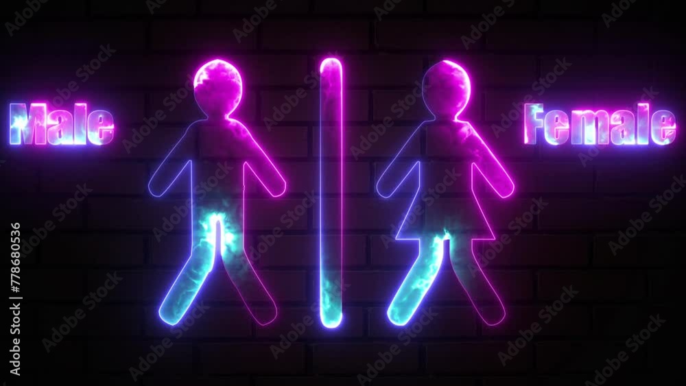 WC toilet neon sign with Male ad Female animated glowing icon. Man and ...