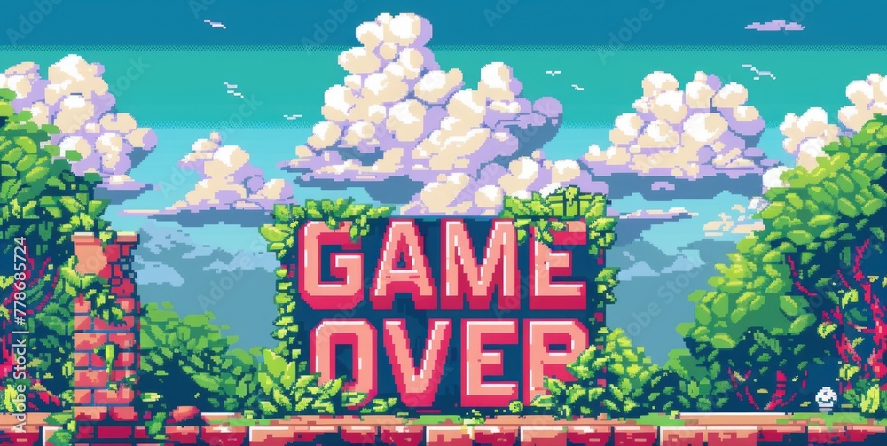 Game over Pixel art design. Arcade retro banner, digital pixel 8-bit ...