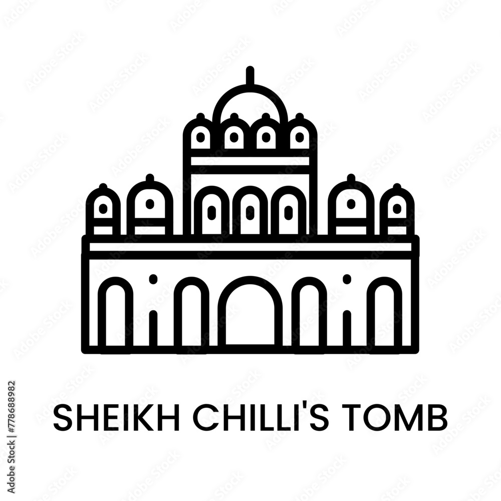 Sheikh Chilli's Tomb, Haryana, India. minimalist line art icon ...