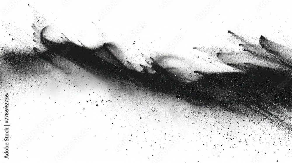 Charcoal splashes, black dotwork grain texture, abstract stipple sand ...