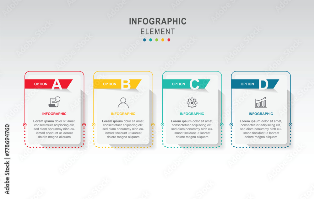 4 data infographics square tab paper index template. Vector ...