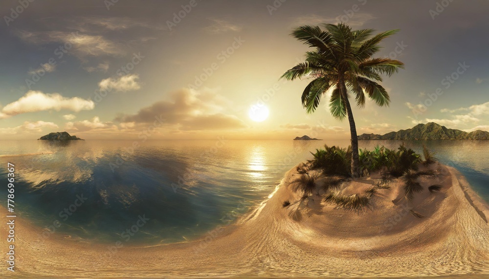 tropical island with a palm tree at sunset hdri environment map round ...