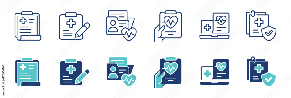 health check-up diagnosis report icon vector set medical care analysis ...