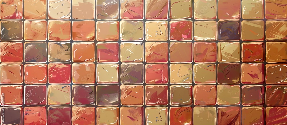 An artistic depiction of a tiled wall with an array of vibrant and ...