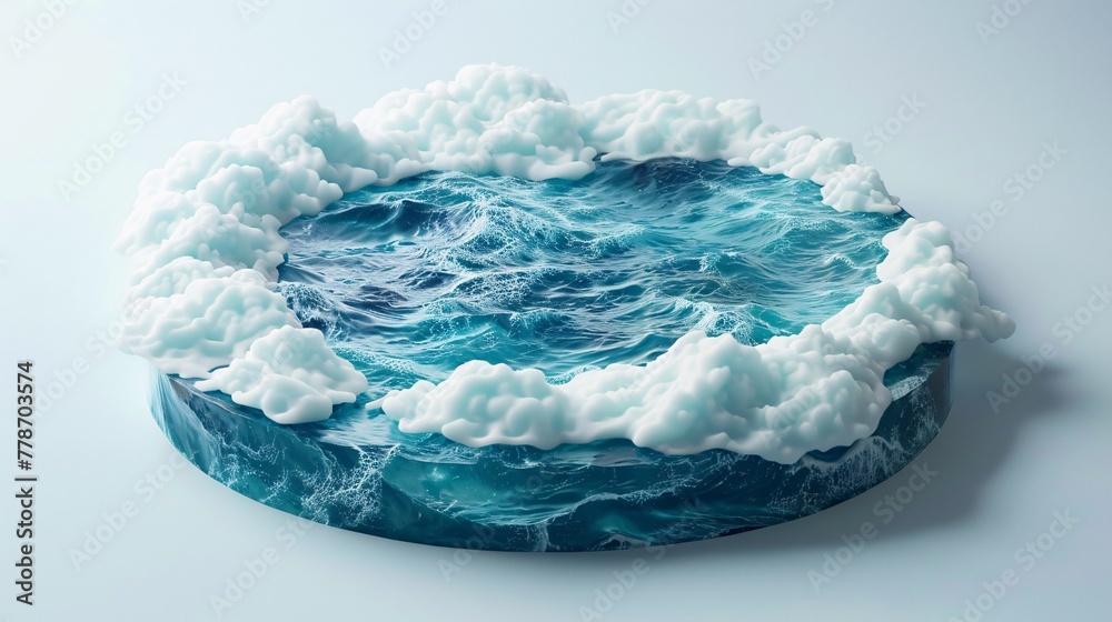 3D Isometric azure sea with surfing waves backdrop, vast sea vista with ...