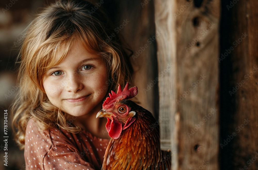 Ginger Girl Holding Hen on Farm, Embrace, Sustainable Living, Animal ...