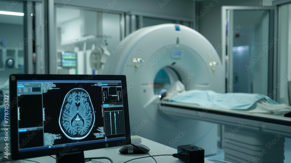 PET CT scan of human brain on screen of diagnosis machine Stock ...