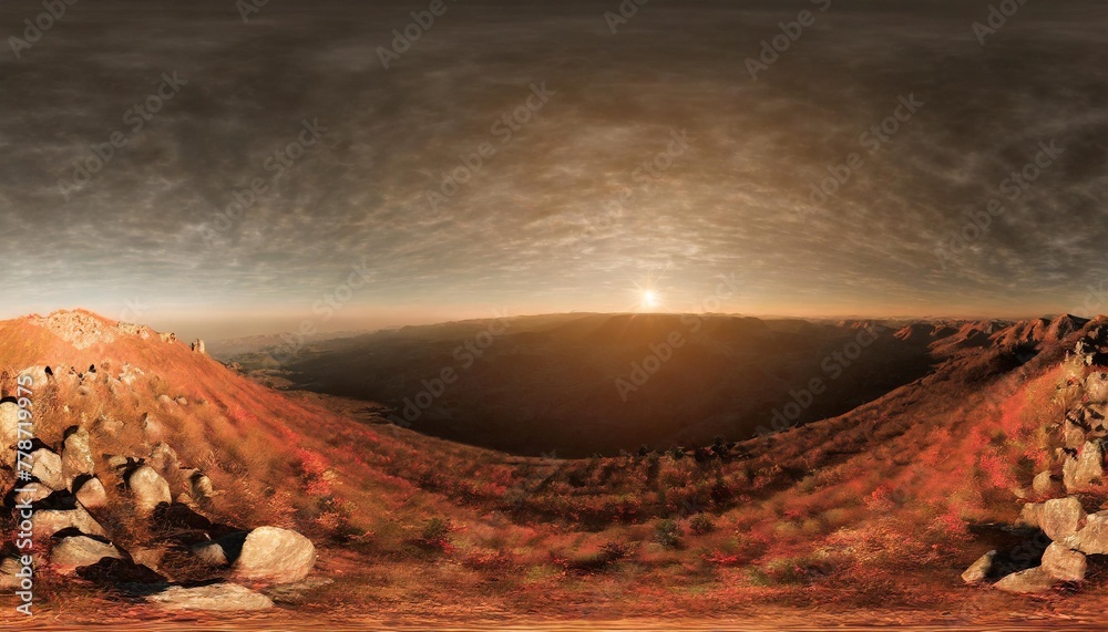 360 degree panorama of phobos with the red planet mars in the ...